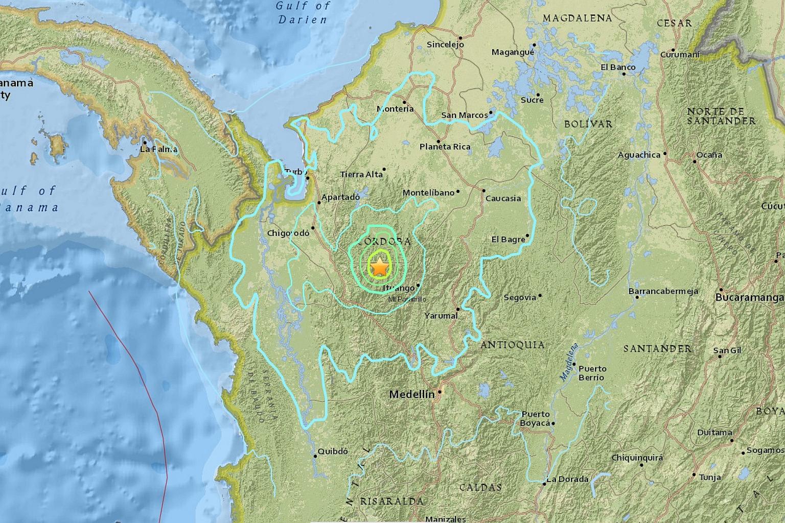 Quake strikes north-west of Medellin, Colombia | The Straits Times