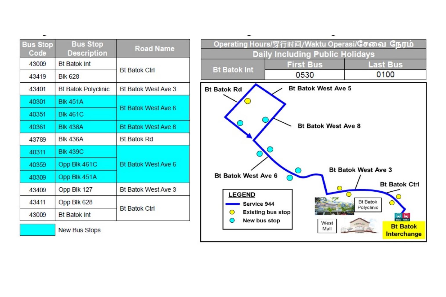 New bus service 944 for Bukit Batok under Bus Service Enhancement ...