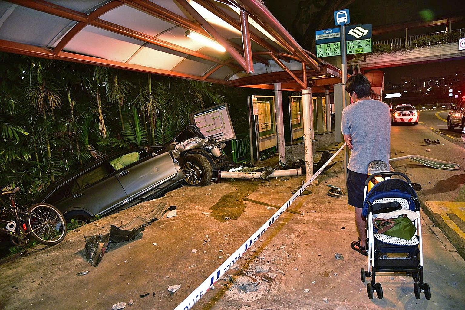 Car crashes into bus stop | The Straits Times