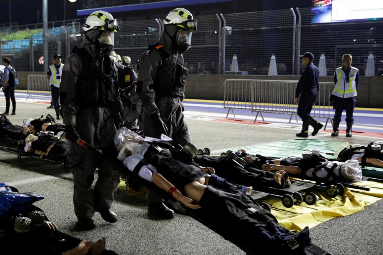SCDF conducts exercise at F1 race track that simulates fire, chemical ...