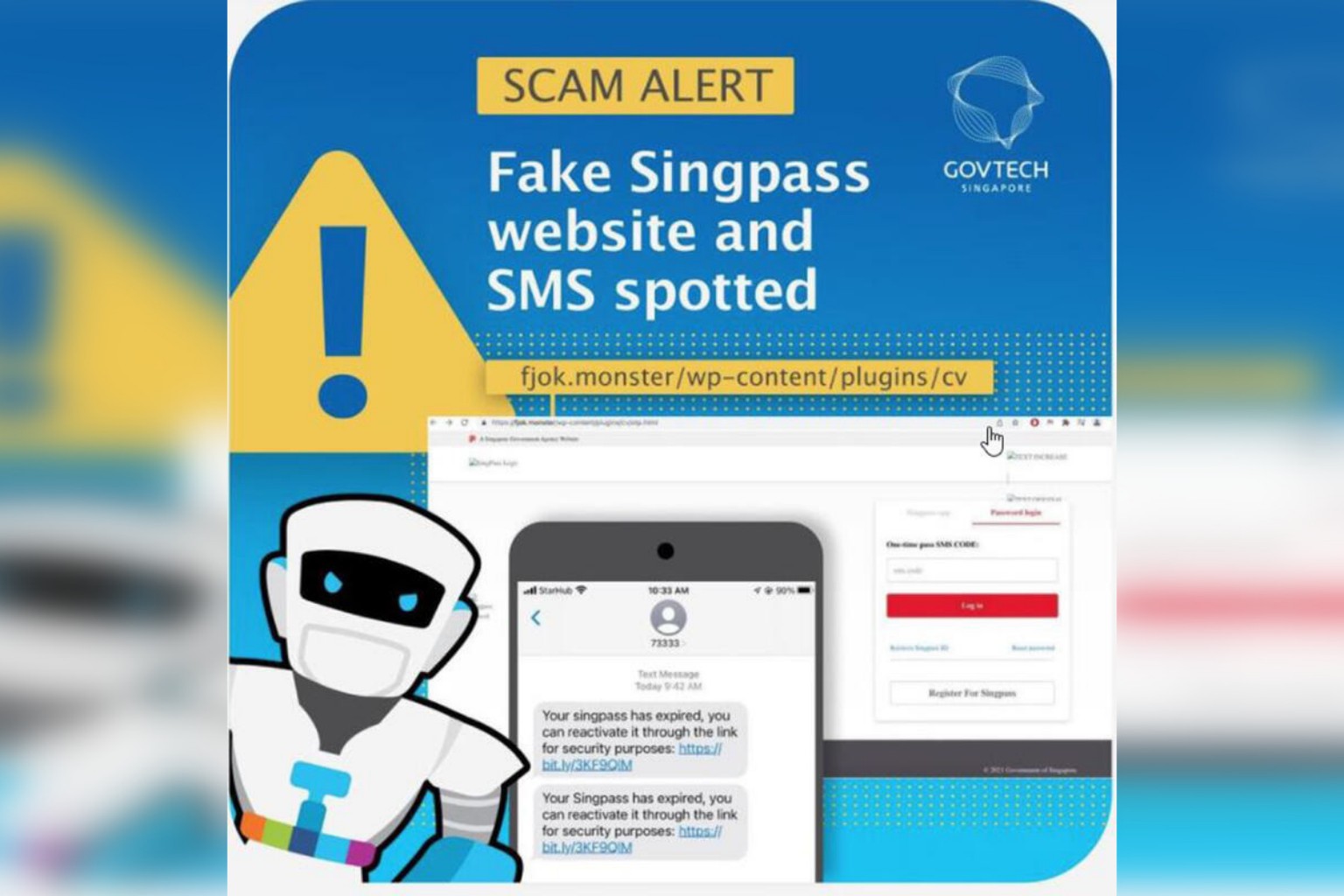 Police warn of phishing scam involving SMS with link to fake Singpass ...