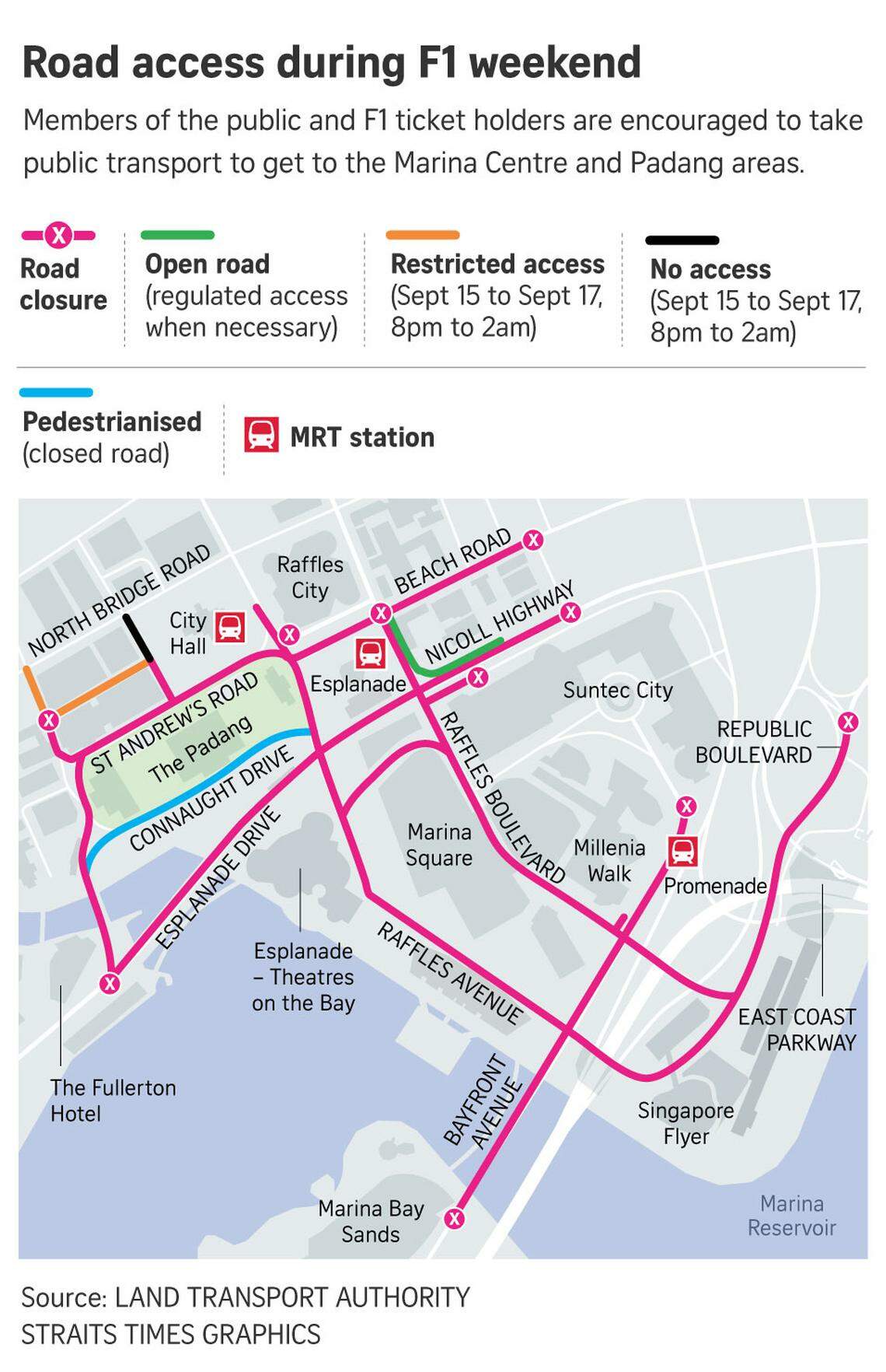 F1 road closures in Marina Centre, Padang from Sept 13 to 19; extended ...