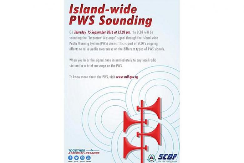Public Warning System signal to be sounded islandwide on Thursday in ...