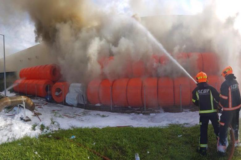 Marine buoys on fire at Tuas company | The Straits Times