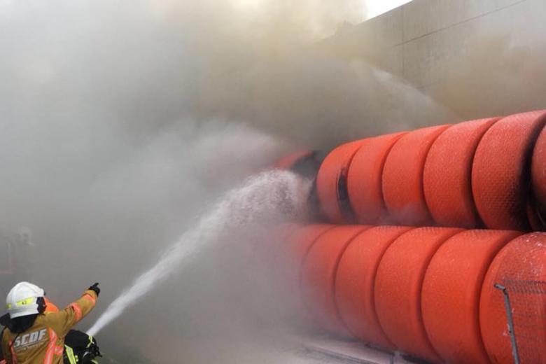 Marine buoys on fire at Tuas company | The Straits Times