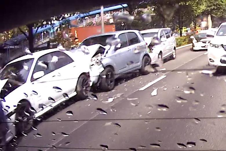 Chain collision involving at least four cars causes congestion along ...