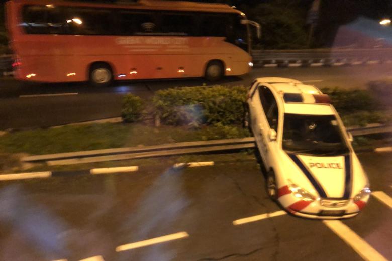 Police car mounts divider in accident in Kampong Bahru Road, no ...