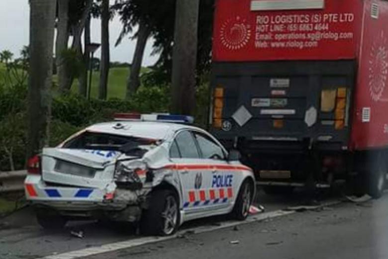 Police car involved in accident with prime mover along ECP | The ...