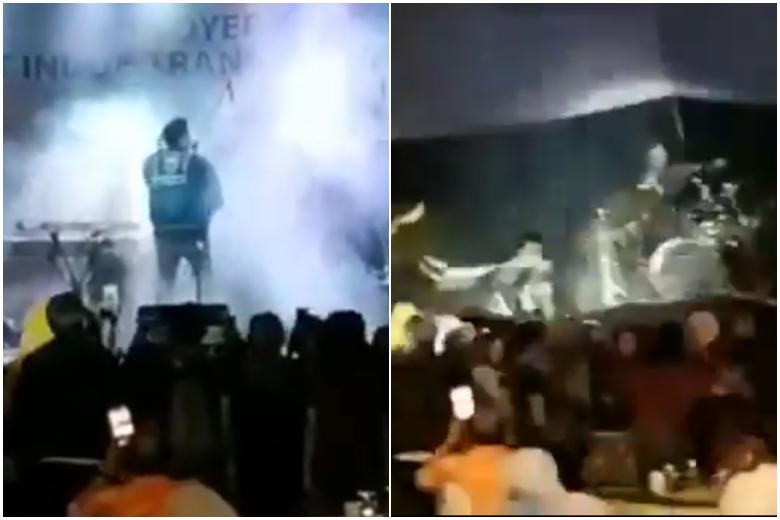 Dramatic footage shows tsunami waves toppling stage where Indonesian ...
