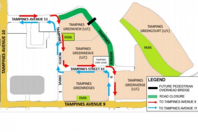 Road closure in Tampines on March 29 for construction of overhead ...