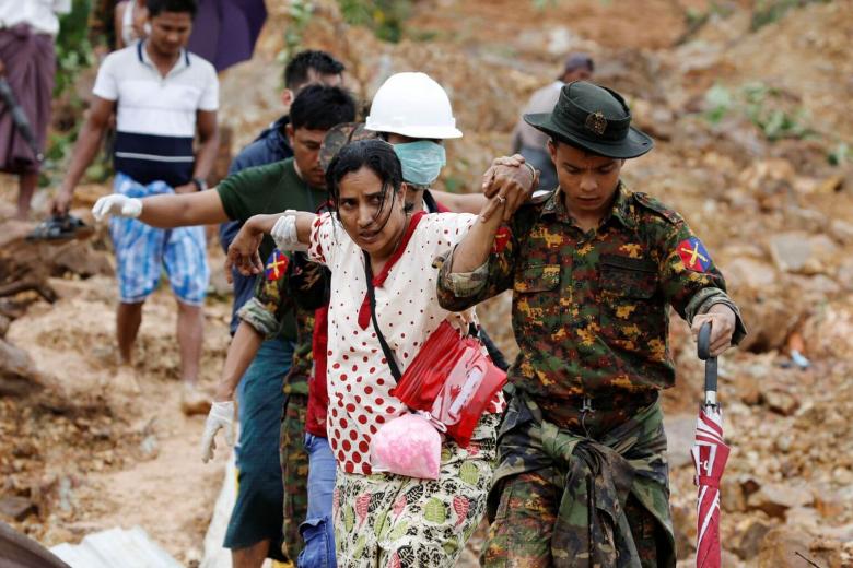 Myanmar troops help flood rescue after landslide kills 51 | The Straits ...
