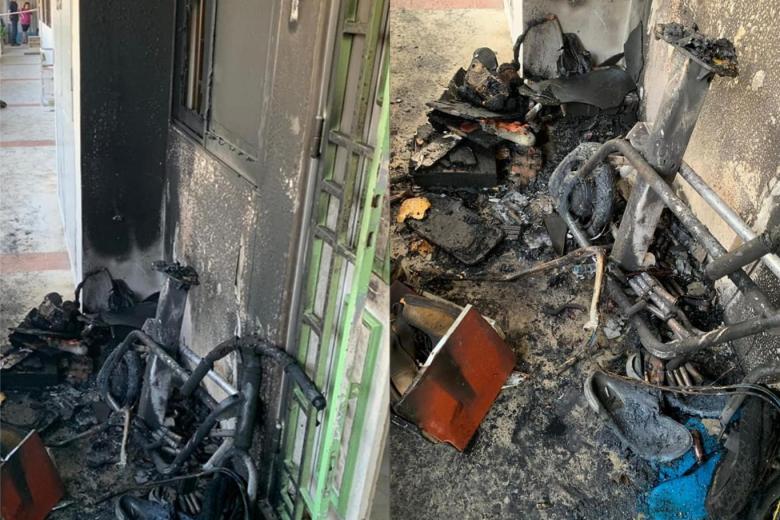 PMD-related fire breaks out at Hougang HDB flat corridor | The Straits ...