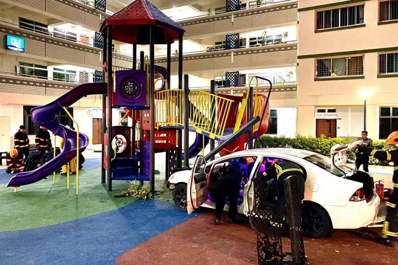 Man arrested after he crashes car into playground, suspected to be ...
