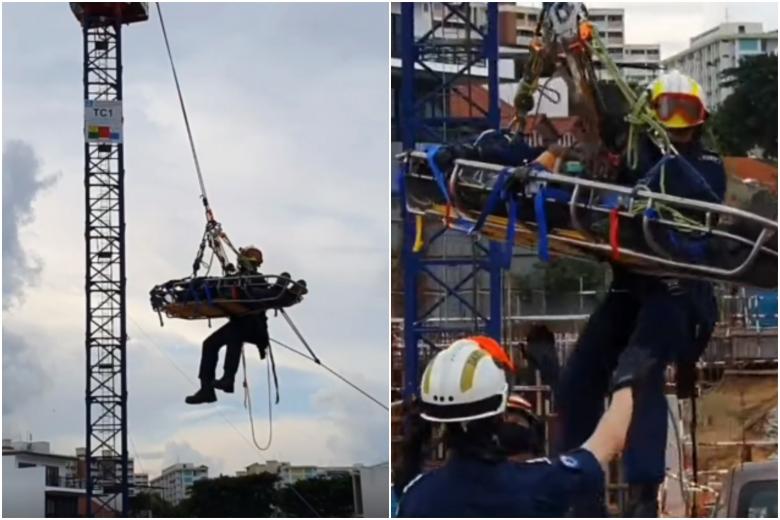 Injured construction worker rescued from 40m crane by SCDF's elite Dart ...