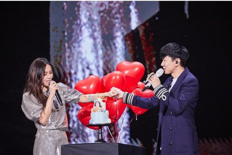 Singer JJ Lin surprises Tanya Chua with birthday cake at her Taipei ...