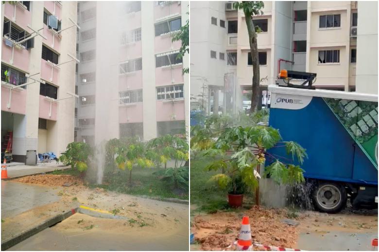 Pipe leak leads to water shooting up 5 storeys in Yishun | The Straits ...