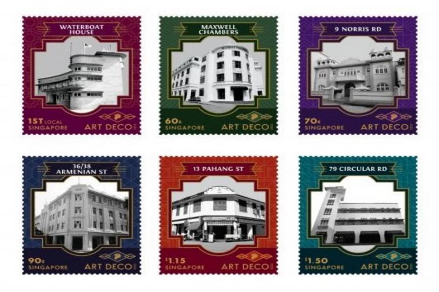 Stamps featuring six art deco-style buildings issued by SingPost | The ...