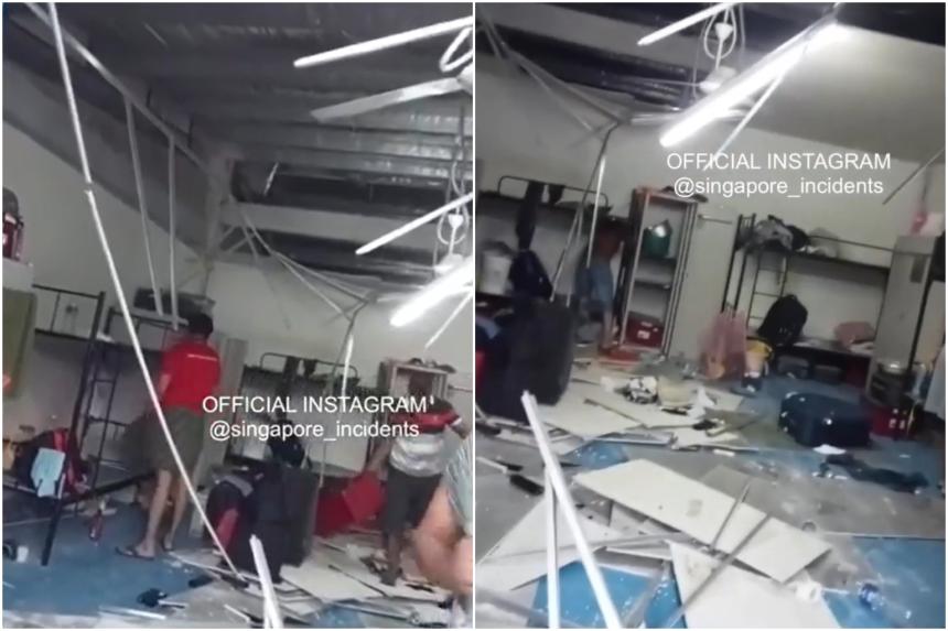 False ceiling collapses at Woodlands dormitory; two workers injured ...