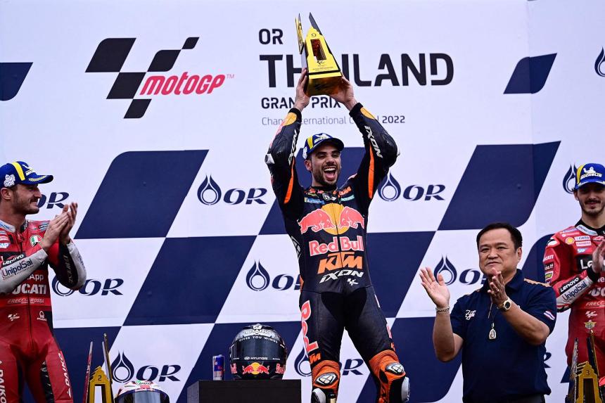 Motorcycling: KTM's Oliveira wins rain-affected Thailand GP as title race hots up | The Straits ...