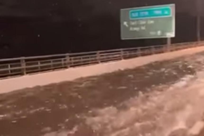 BKE road shoulder flooded due to debris clogging drain gratings | The ...