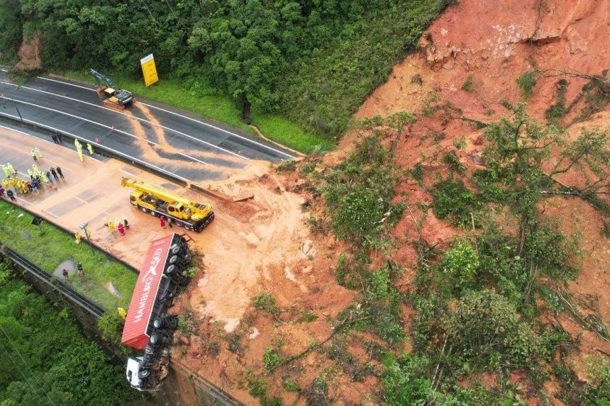 Two dead, dozens missing as landslide hits Brazil highway | The Straits Times
