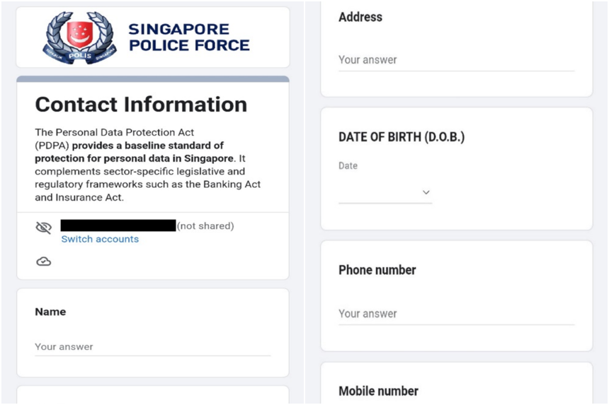 Victims told to use Google forms with ‘Singapore Police Force’ insignia ...