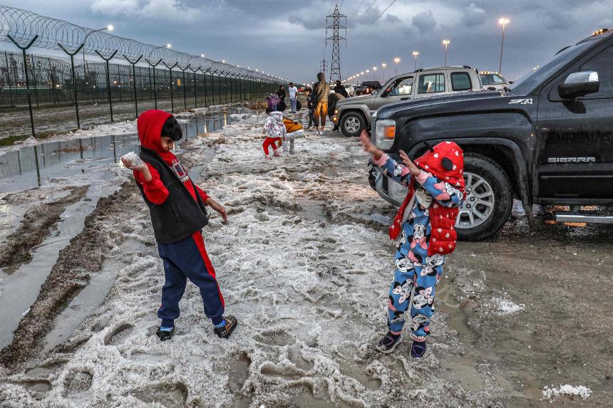 Rare hail brings winter white to desert hot spot Kuwait | The Straits Times