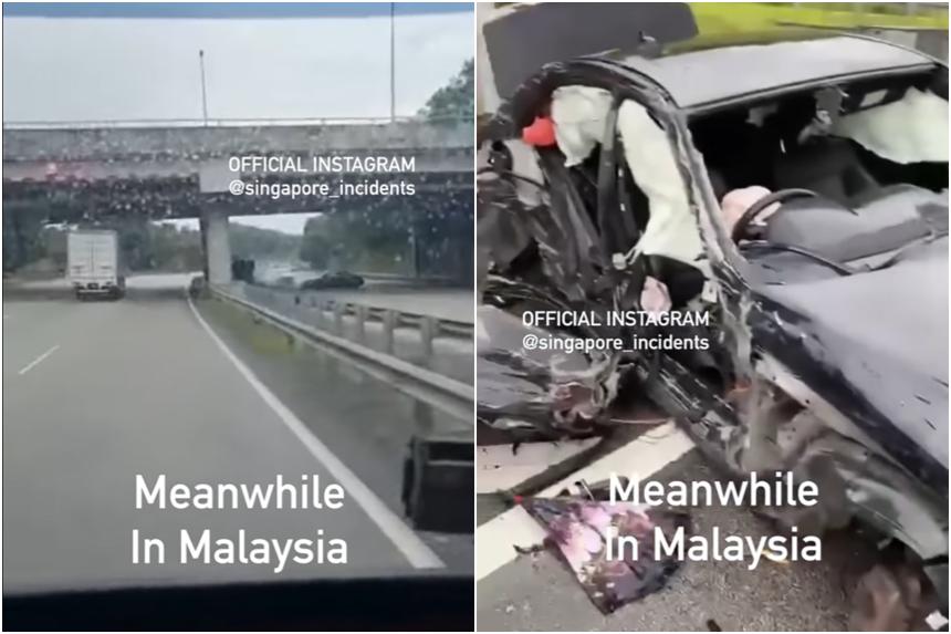 Driver of S’pore car in hospital after crash; lorry driver nabbed for going against traffic on ...