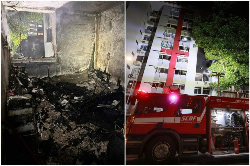130 residents evacuated after fire breaks out in HDB flat in Hougang on ...
