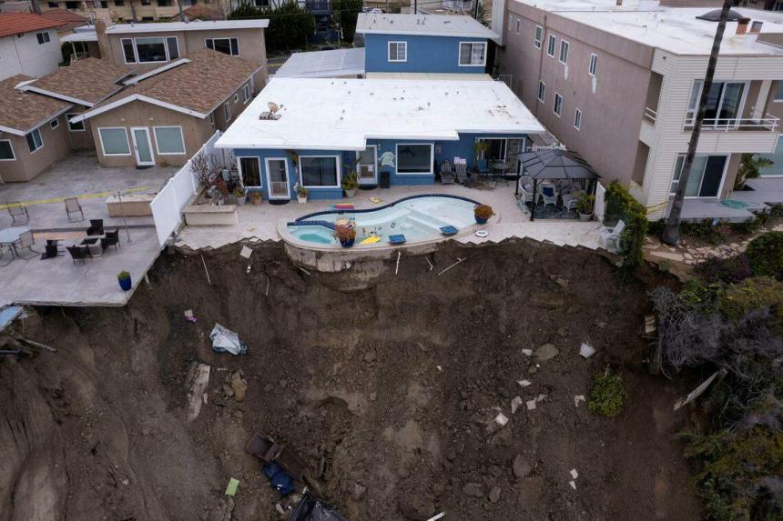 Heavy rains in California leave backyard pool perched on cliff edge ...