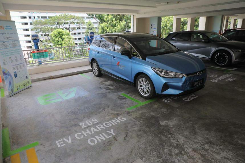Only 30 EV chargers set up in HDB carparks since January, but LTA says ...