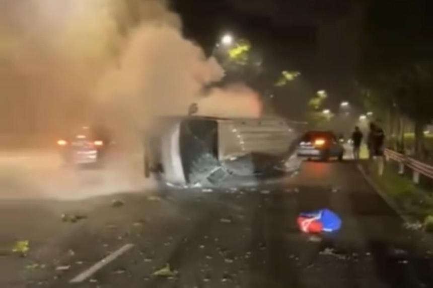 Man taken to hospital after his van skids and turns over on SLE | The ...