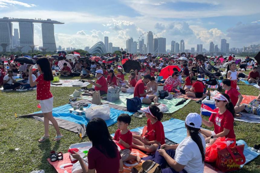 Sea of red fills up Merlion Park, Marina Barrage to catch a glimpse of ...