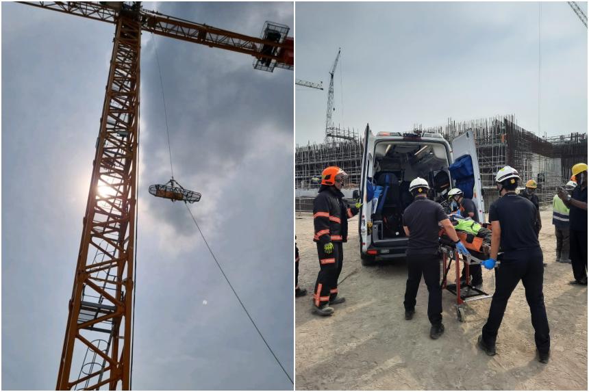 SCDF officers rescue man from 40m-tall tower crane in Tuas | The ...
