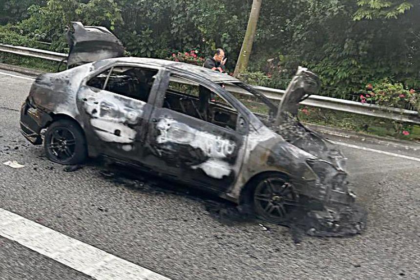Man assisting police investigations after car catches fire in accident near Woodlands Causeway ...