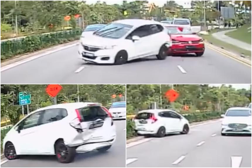 Car spins and crashes into road divider in Pasir Ris after being hit ...