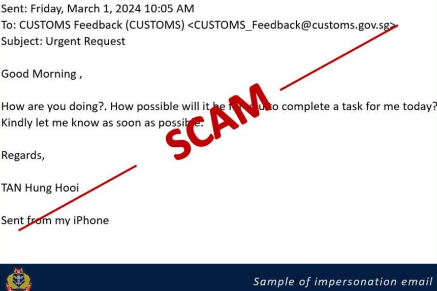 Singapore Customs warns of new e-mail impersonation scam | The Straits ...