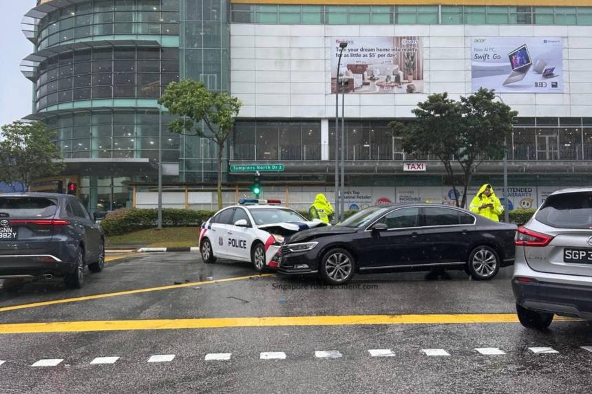 Woman taken to hospital after accident involving police car in Tampines ...