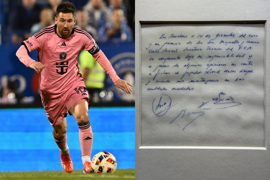Napkin used by Barcelona to sign Lionel Messi sold for over $1m | The ...