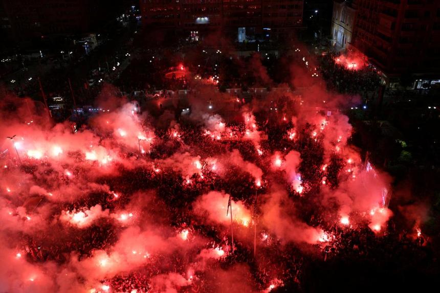 Passionate Olympiakos Fans Celebrate Historic Victory The Straits Times