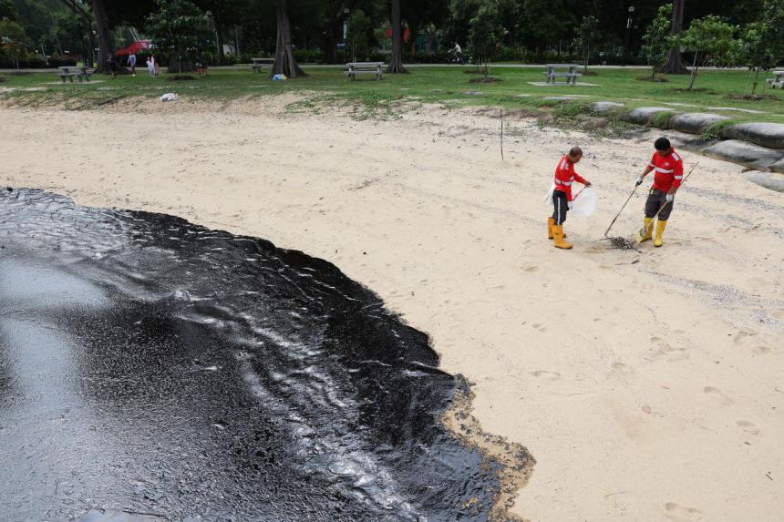 Beachfront in parts of East Coast Park closed amid oil spill; Sentosa ...