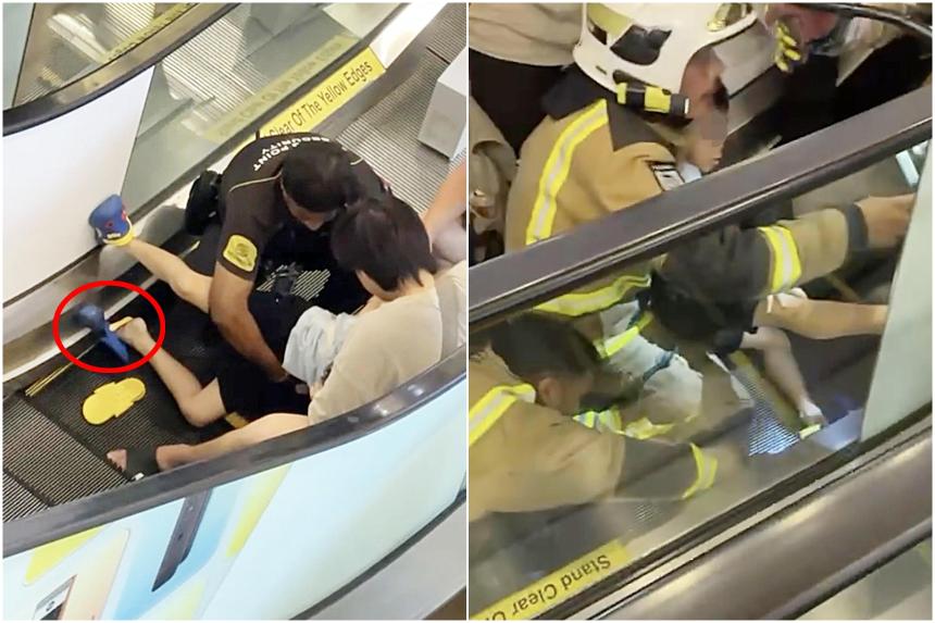 Boy suffers foot injury after rubber shoe gets stuck in escalator at ...