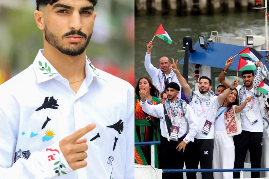 Palestinian Olympian wore shirt showing bombed children at opening ...