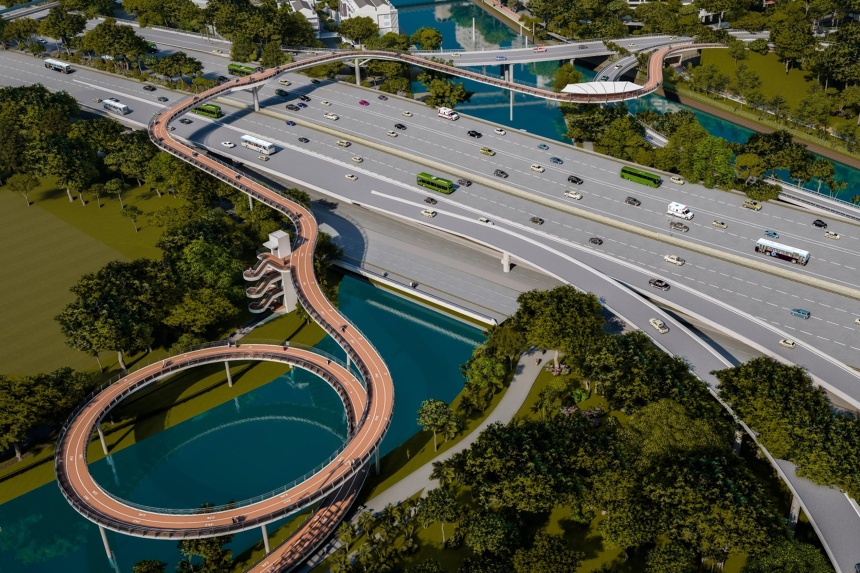 Construction of S’pore’s longest elevated cycling bridge across PIE to ...