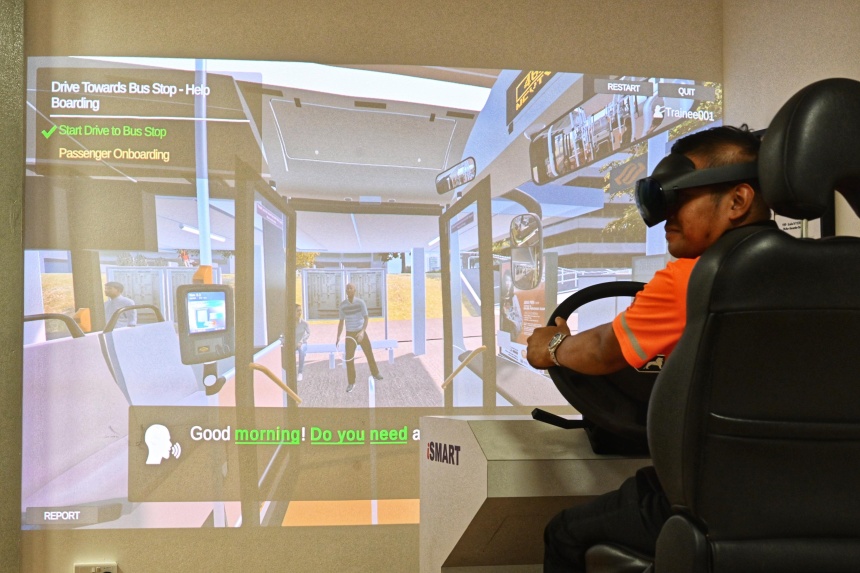 Bus drivers use mixed-reality simulator to learn how to help passengers ...