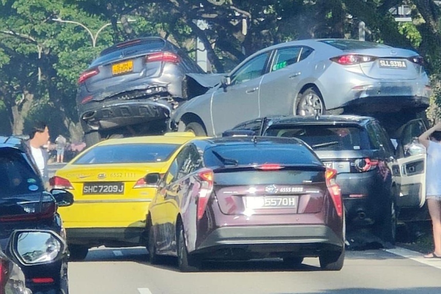 3 taken to hospital after 9-car accident on ECP | The Straits Times